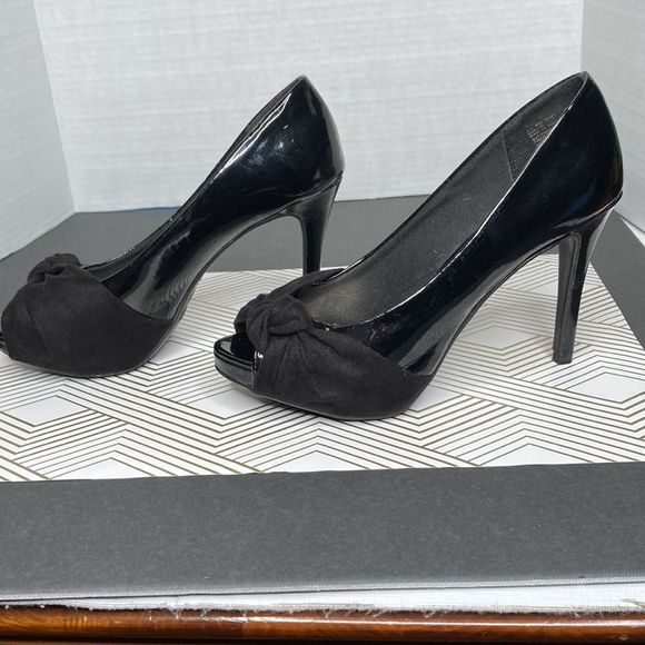 FIONI Clothing | Shoes | Fionashoes Black Patient And Faux Suede Peep ...